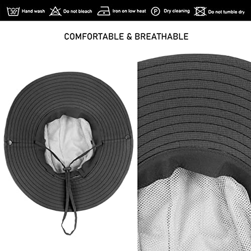 3 Pieces Womens Ponytail Wide Brim Sun Hat Packable UV Protection Beach Cap for Fishing & Hiking(Black&Gray&Pure Beige)