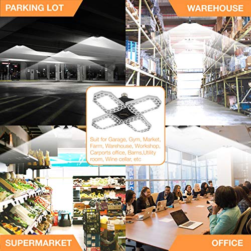 2 Pack LED Garage Lights, 145W 16500 Lumens Deformable Garage Ceiling Lighting, 6000K Daylight with Four Leaf Garage Ceiling Light Fixture E26/E27 LED Shop Light for Barn Basement Workshop Warehouse