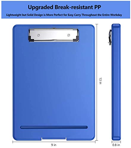 Clipboard with Storage, Plastic Storage Nursing Slim Clipboard with Low Profile Clip, Foldable Letter Size for Nurse, Kid, Salary, Coach, Jobsite, Industrial, Office(9" x 13"x 0.8", Blue)