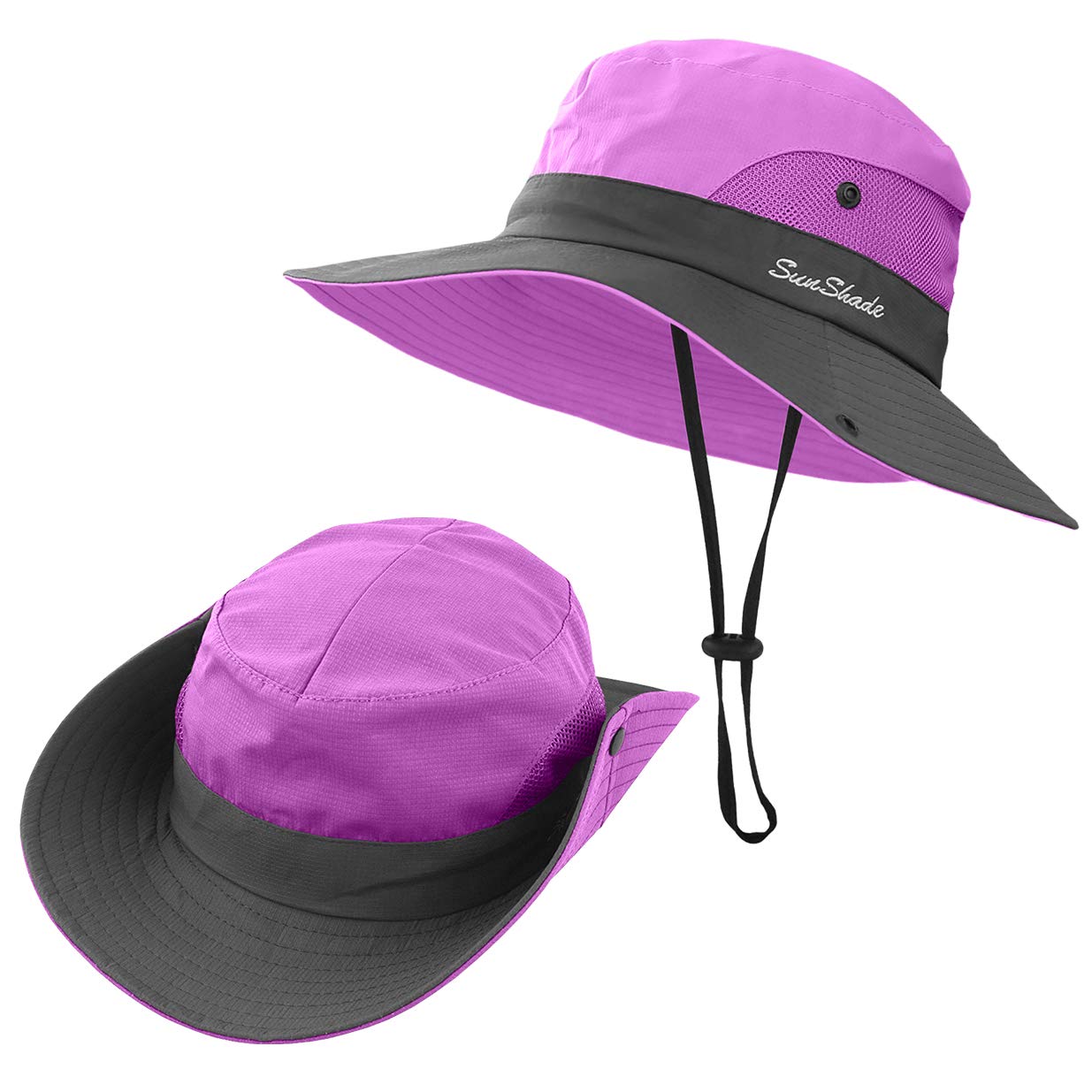 3 Pieces Womens Ponytail Wide Brim Sun Hat Packable UV Protection Beach Cap for Fishing & Hiking (Purple&Watermelon Red&Sky Blue)