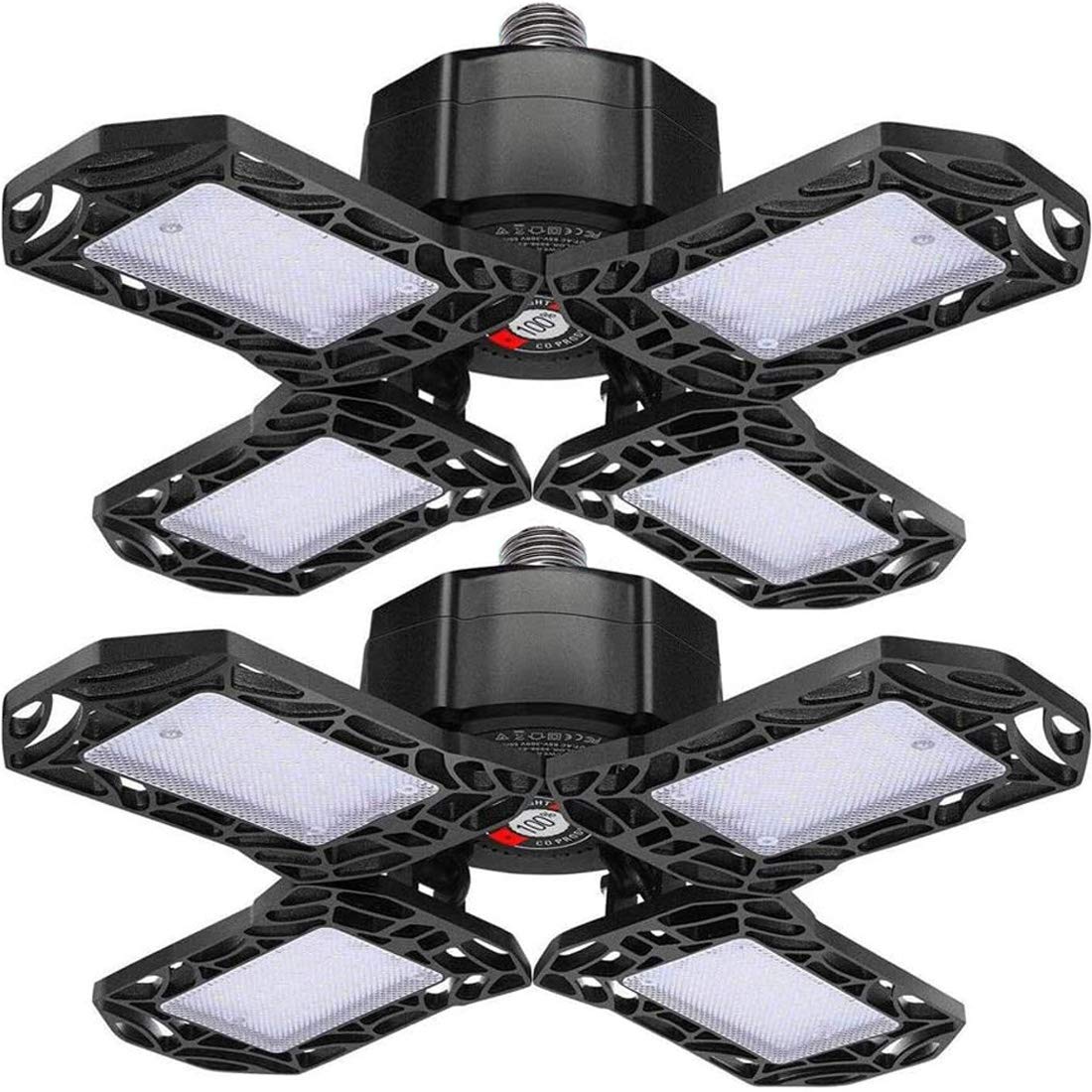 2 Pack LED Garage Lights 120W,4 Panels 12000lm Deformable Garage Ceiling Light, Shop Light Fixture Quadruple Glow Adjustable Garage Lighting Bulb E26/E27, Led Lights for Garage,Warehouse,Workshop,Barn