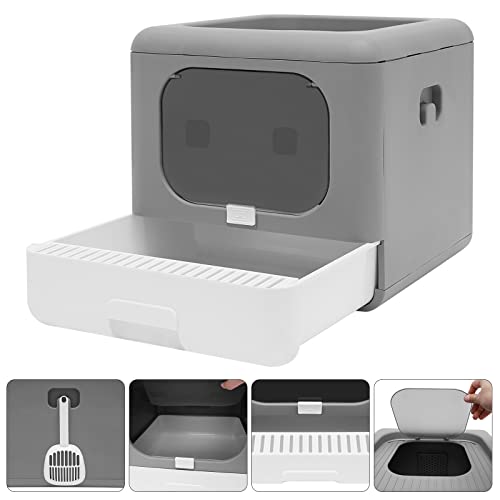 Cat Litter Box Fully Enclosed and Foldable,Top Entry Litter Box Storage and Deodorization Design Easy to Clean Covered Litter Box,Comes a Cat Shovel Comes a Cat Rubbing Device Families Cat Houses
