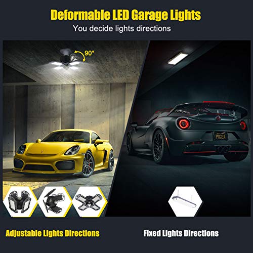 2 Pack LED Garage Lights 10000LM Aluminum LED Garage Lights Ceiling Led 100W Shop Light Deformable LED Work Lights Bulb E26 6000k Screw-in Garage LED Ceiling Light for Garage, Basement