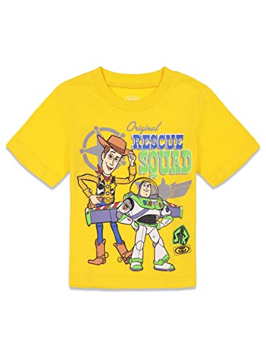 Disney Pixar Toy Story Buzz Lightyear Woody Toddler Boys Athletic T-Shirt and Mesh Shorts Set Yellow 3T