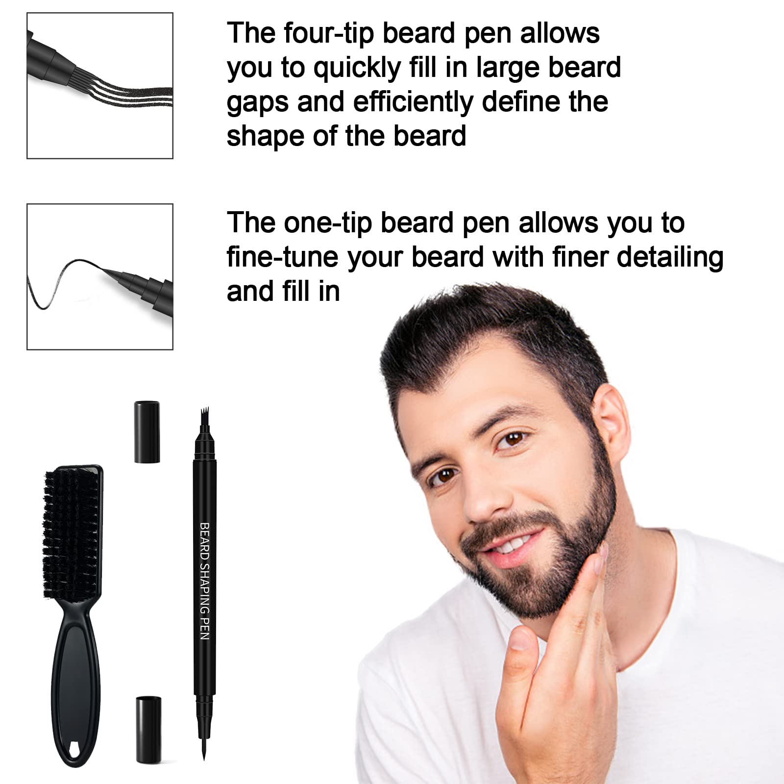 2 in 1 Instant Beard Dye and Beard Pencil Filler For Men, Semi Permanent Beard & Mustache Dye, Lasts For 5 Weeks, Easy to Use, Waterproof and Sweatproof Beard Pen