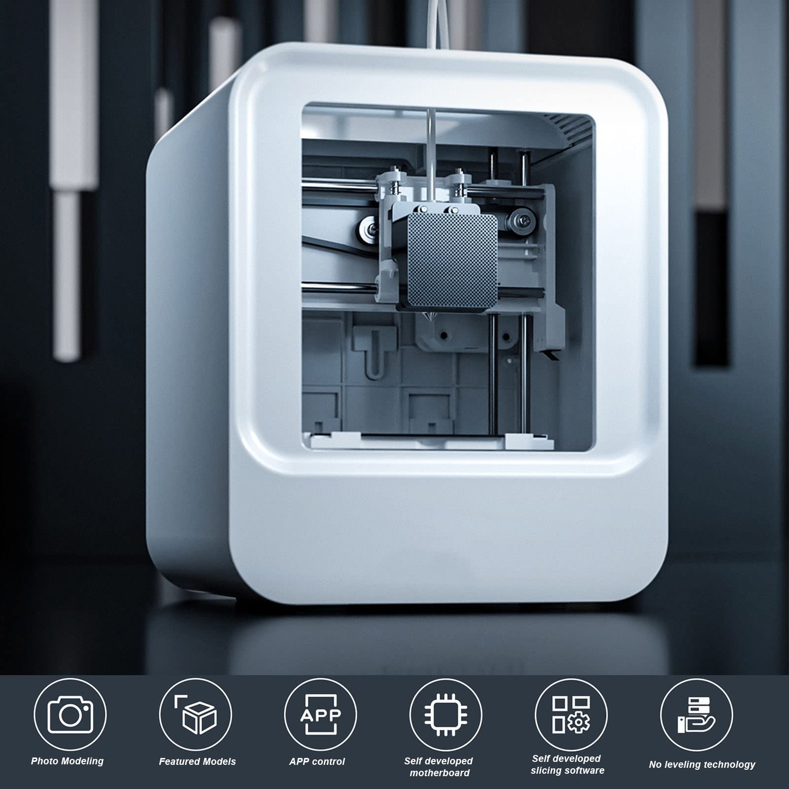 3D Printer, Small 100-240V High White Photo Modeling 3D Printer for Kids (US Plug)