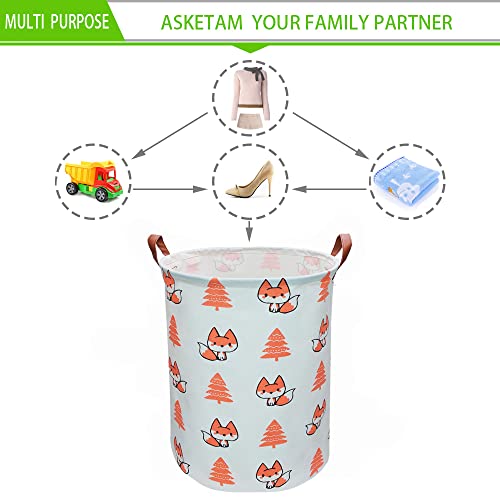 ASKETAM Canvas Fabric Collapsible Kids Baby Laundry Basket Children Nursery Bedroom Dirty Clothes Hamper Storage Bin Toy Organizer (Fox little pine)