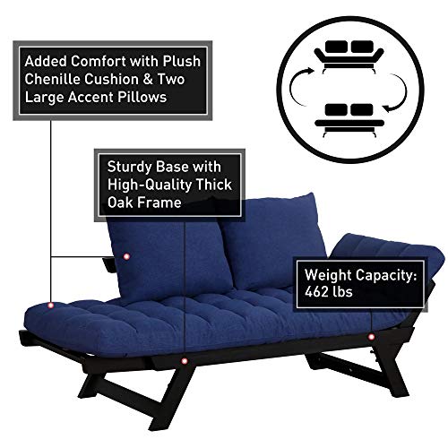 3 Position Convertible Chaise Lounge Sofa Bed - Black/Dark Blue