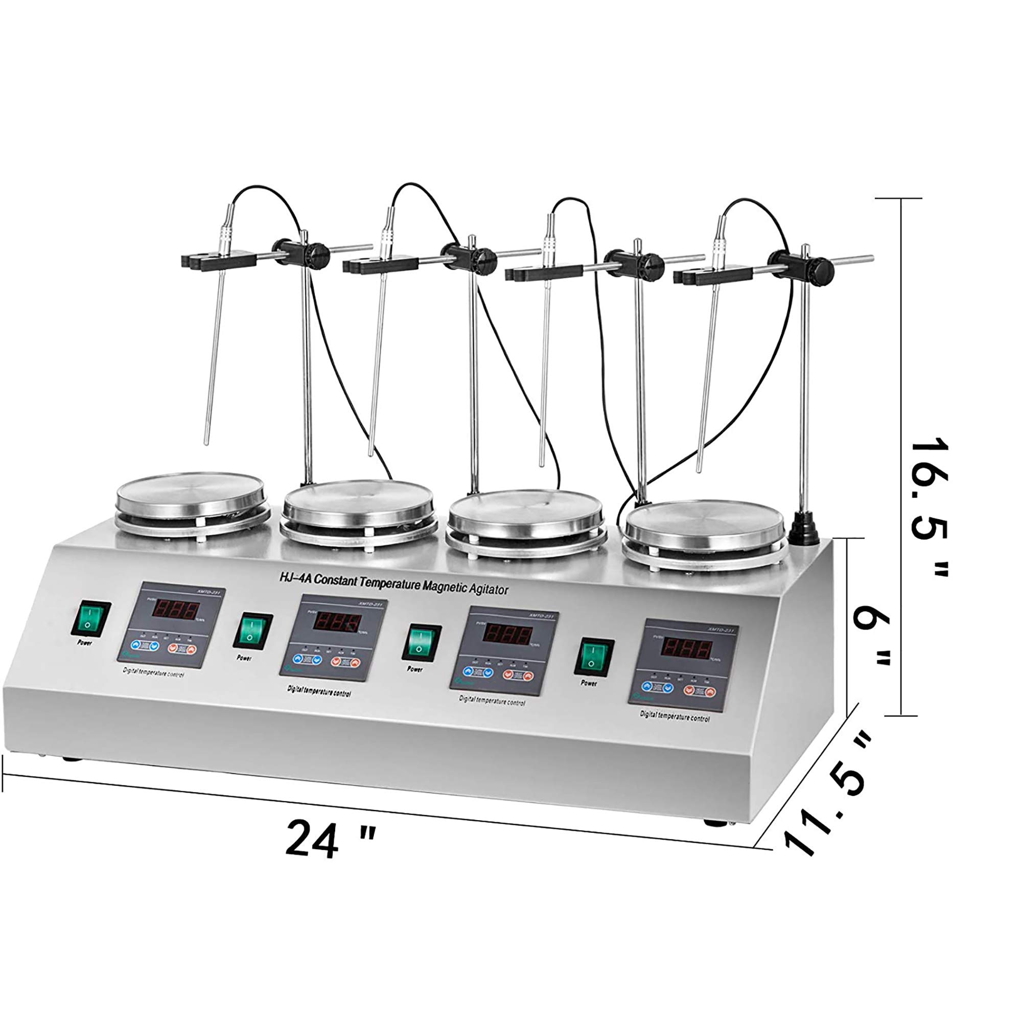 2/4/6 Heads Magnetic Stirrer, Multi Unit Digital Thermostatic Magnetic Mixer,Electric Lab Magnetic Mixer with Stirring Bar,Digital Magnetic Stirrer with Support Stand,20-1000ml per Cylinder
