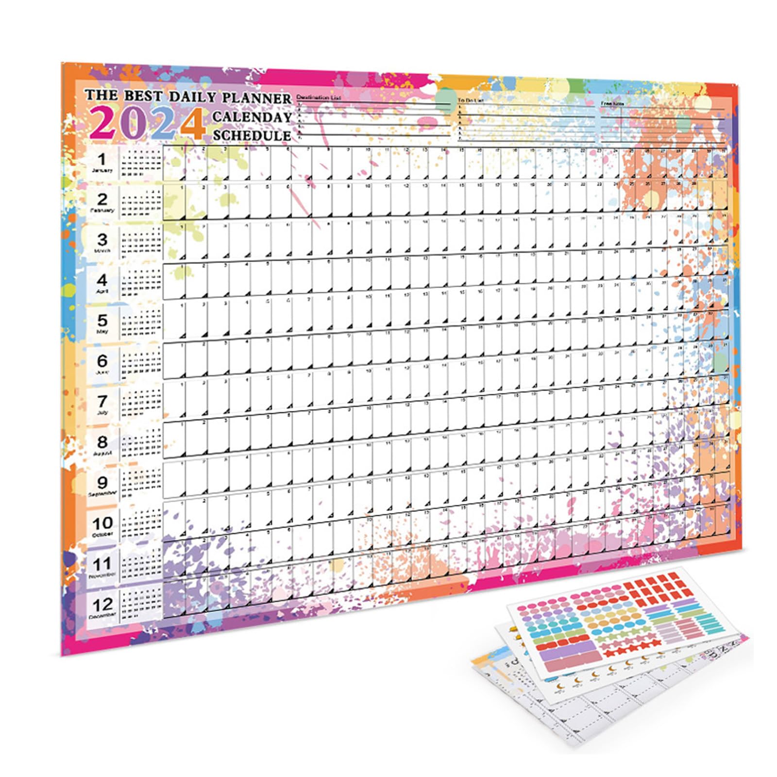 2024 Wall Calendar Planner Sheet Yearly Monthly Weekly Daily Planner To Do List Hanging Agenda Schedule Organizer Office Office Supplies