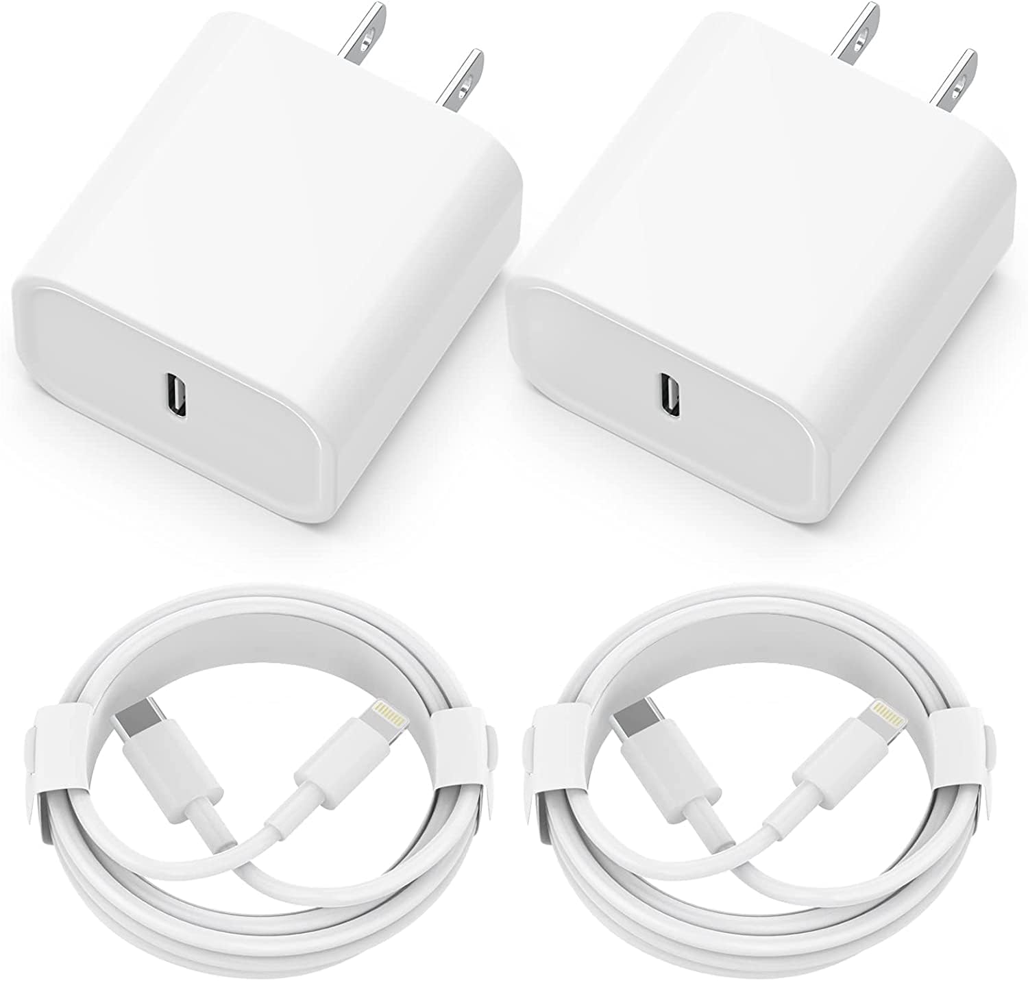 2 Pack MFi Certified 20W PD USB C Wall Chargers + 3FT * 2 Lightning Cables for iPhone 14/13/12/11/Pro Max/Xs XR/Plus (Pack of 2)