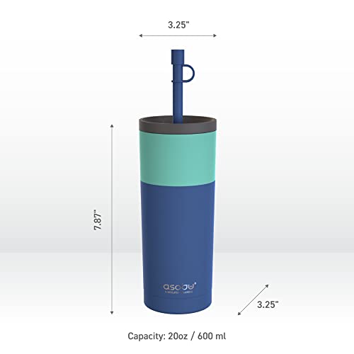 asobu Sippy Double Wall Stainless Steel Tumbler with Silicone Flexible Straw, 20 Ounces (Pastel Blue)