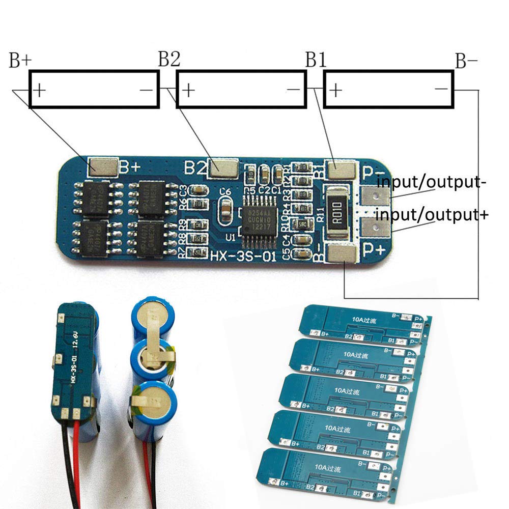 Comidox 3S 12V 10A 18650 Lithium Battery Protection Board BMS Li-ion Charger Protection Module Anti-Overcharge/Over-Discharge/Over-Current/Short Circuit 3Pcs