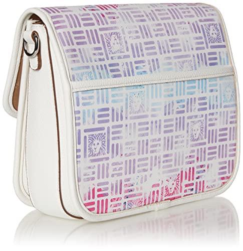 Anne Klein Flap Crossbody w/Horse bit, Ombre Rainbow Lion Logo Print/Anne White