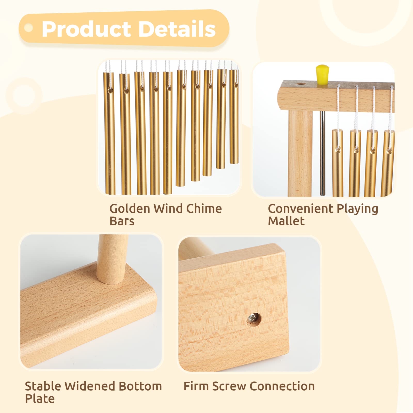 20 Bars Chime Single-row Table Top Wind Chime 15.7×10.6'', CDOKY 20 Golden Metal Bars Percussion Instrument with Mallet, Treeworks Chimes for Ornament Classroom Office