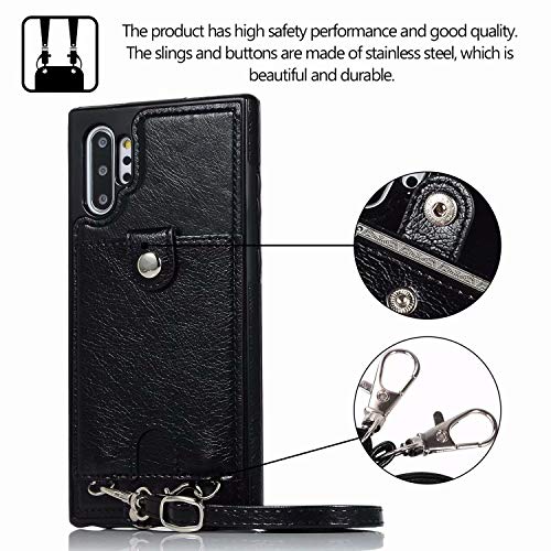 Jaorty PU Leather Wallet Case for Samsung Galaxy Note 10+ Plus/Pro/5G Necklace Lanyard Case Cover with Card Holder Adjustable Detachable Anti-Lost Neck Strap Case for Galaxy Note 10+/Pro/5G,6.8",Black