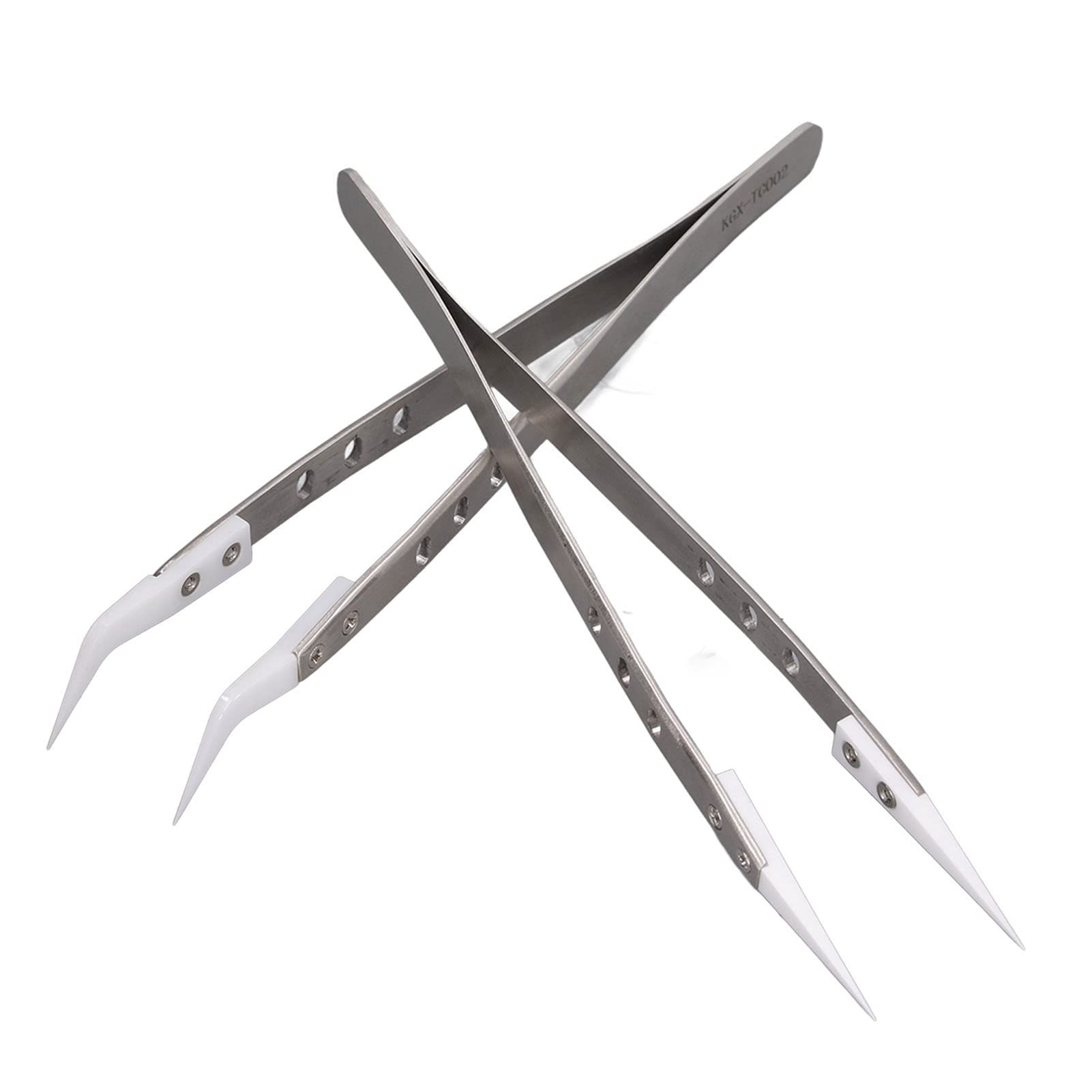2Pcs Maintenance Tweezers, Straight Tweezers Stainless Steel Ceramic Straight Curved Tweezers Electronic Repair Tools