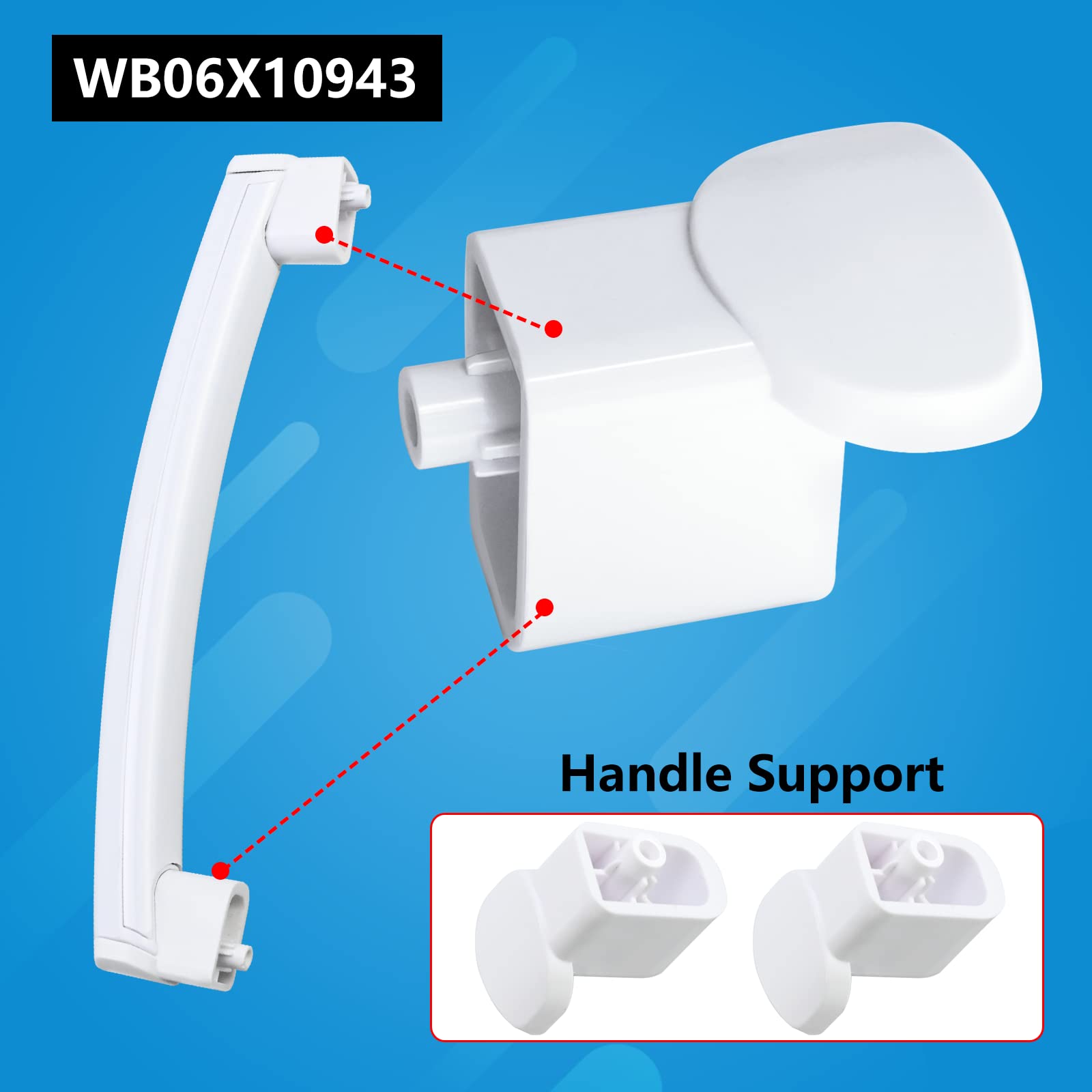 2 Pcs WB06X10943 White Microwave Handle Support, Part# AP5790057,3025054,PS8753758, Compatible with General Electric GE Hotpoint RCA Sears/Kenmore, Fits WB15X10276 Oven Door Replacement Handle