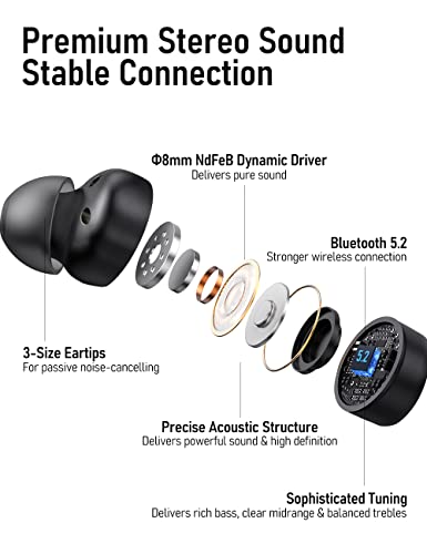 Audiovance IF301 Earbuds, Wireless Headphones Bluetooth Ear Buds for iPhone Android, Premium Sound, Immersive Music, Clear Calls, Noise Reduction, Wireless Charging, Waterproof, 23H Battery.