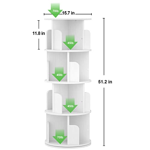 Aheaplus Rotating Bookshelf, Small Corner Bookshelf for Small Space, 360 Display 4 Tier Floor Standing Bookcase Storage Rack, Wood Narrow Book Shelf Organizer for Bedroom, Living Room, White