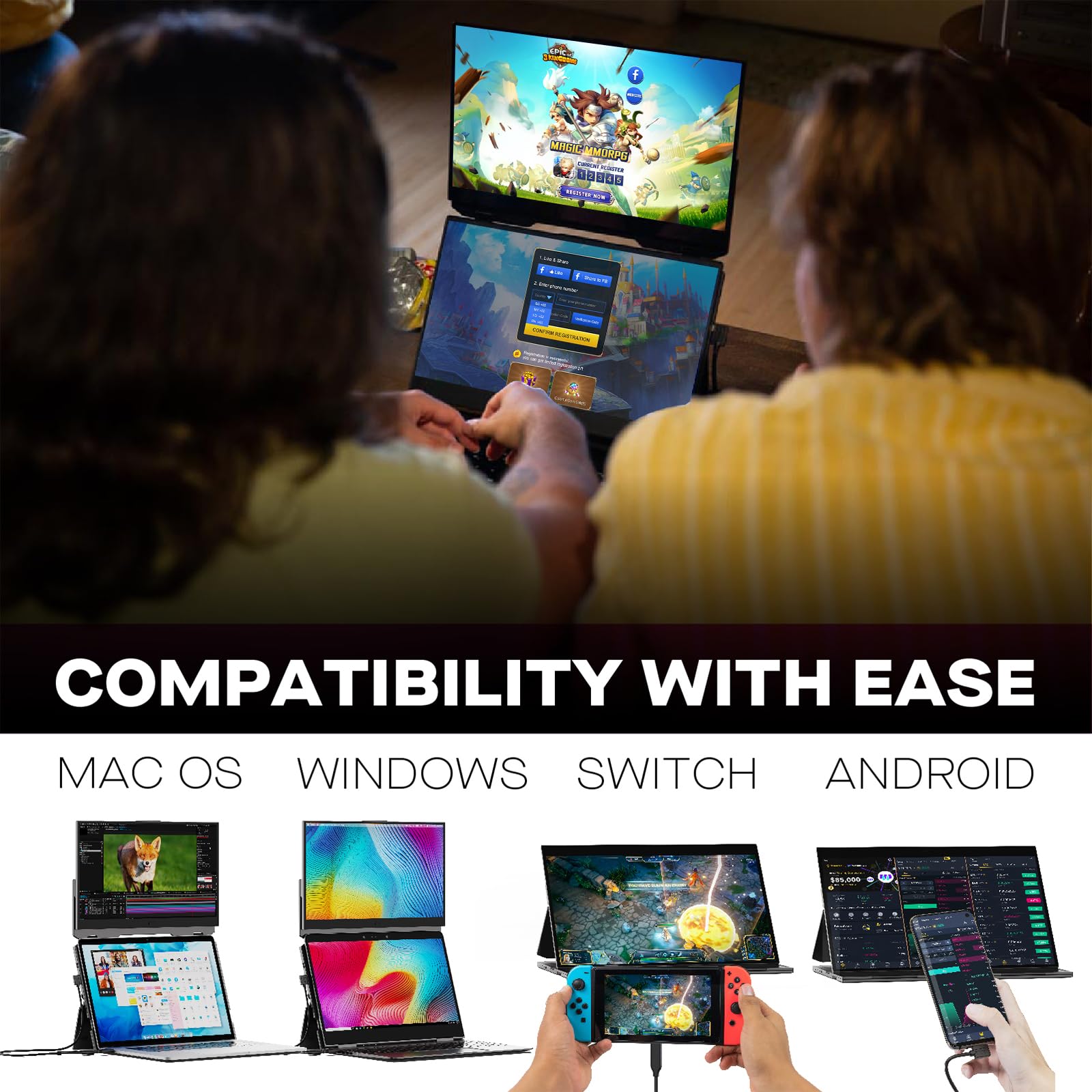 New Mobile Pixels Duex Float Portable Monitor, 15.6" Full HD IPS Dual Monitor for Laptops, USB C/HDMI Plug and Play Portable Screen,Windows/Mac/Android/Switch Compatible