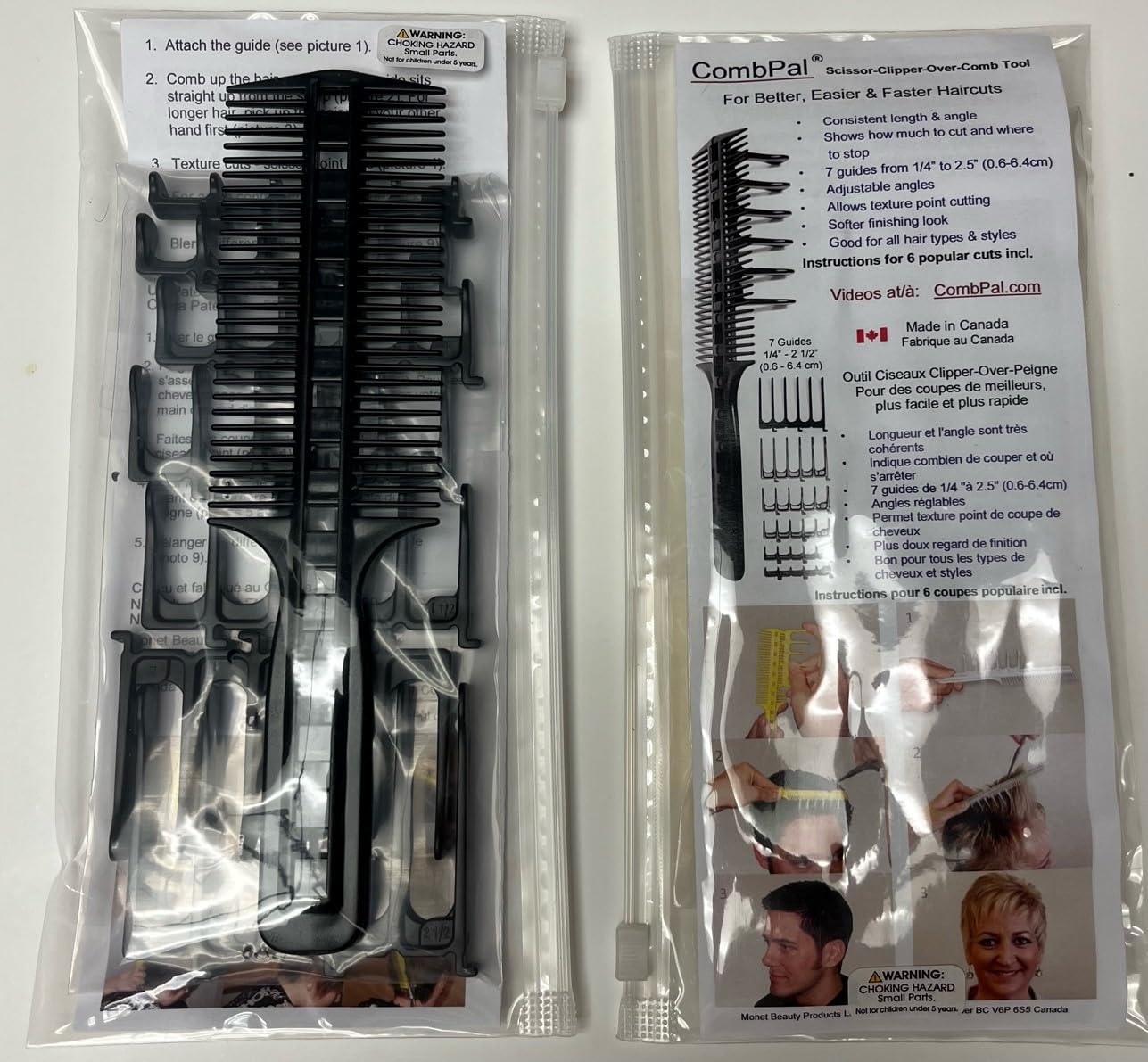 CombPal Scissor Clipper Over Comb Hair Cutting Tool - Barber DIY Home Hair Trimming Guide Comb Set (Classic Set, Black)