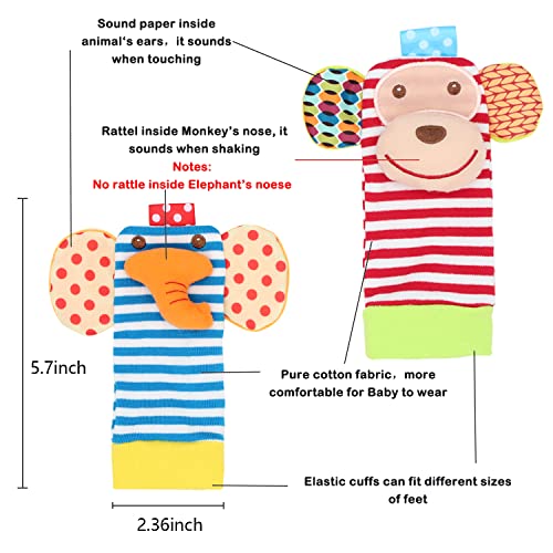 LAMMAZ Baby Soft Rattle, Baby Infant Wrists Rattle and Foot Rattles Finders Socks Set Developmental Soft Toys for Newborn (8 PCS -B)