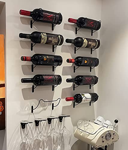 HighFree Wall Mounted Wine Racks 10 Pack Iron Wine Bottle Display Holder Rack Hanging Wine Organizer Rack with Screws for Beverages/Liquor Bottles Storage