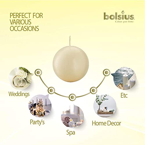Bolsius Set of 2 Ivory Ball Candles - 2.75 inch Unscented Candle Set - Dripless Clean Burning Smokeless Dinner Candle - Perfect for Wedding Candles, Parties and Special Occasions
