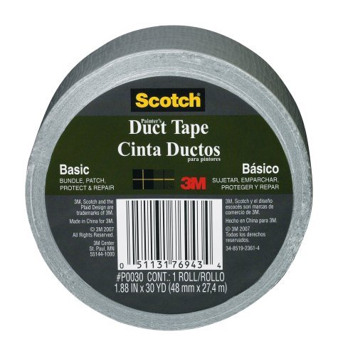 3M Basic Duct Tape, Silver Duct Tape for Temporary Repairs, 3M Duct Tape for Indoor Use, 1.88 Inches x 30 Yards, 1 Roll