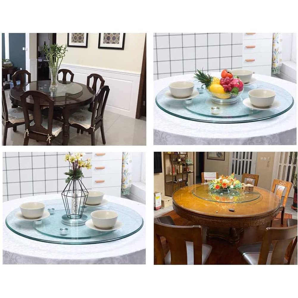 23" Glass Lazy Susan Turntable for Dining Table with Swivel Assist System Round Tabletop Rotating Tray Centerpiece Large Serving Plate Silent & Smooth Spin (23-in)