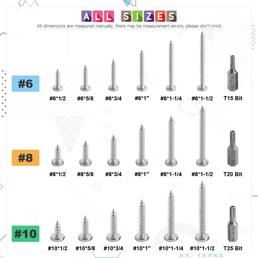 Glarks 51Pcs #8 x 1/2'' Button Head Torx Security Sheet Metal Screws Stainless Steel Tamper Resistant Screws Set with T20 Bit (50pcs #8 x 1/2'')