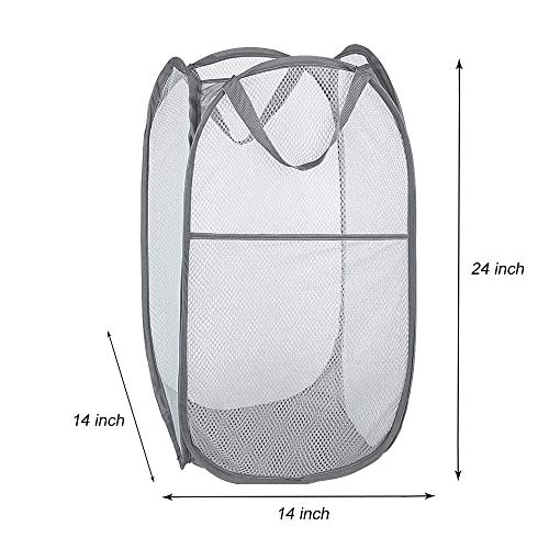 Larpur Popup Mesh Laundry Basket, Collapsible Laundry Hamper Portable Clothes Washing Laundry Hamper with Reinforced Carry Handles for Home, Dormitories, Travel, Apartments (Grey)