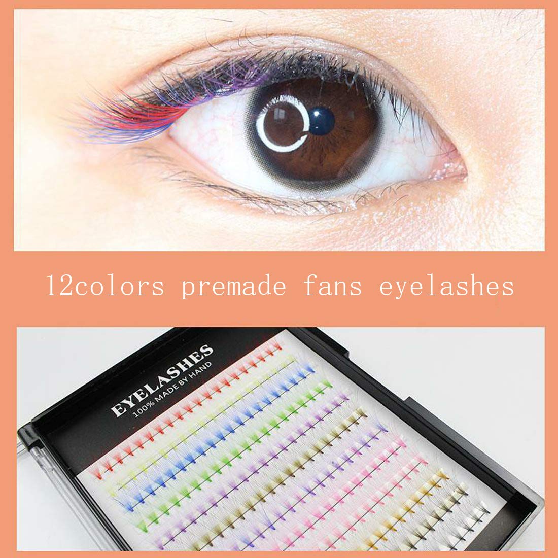 Hannahool 12 Colors Mix 240pcs 10D Premade Fans Nature Long Volume Eye Lashes Extensions Soft and Light Weight Colorful Individual False Eyelashes Cluster 8-16mm to Choose (12mm)