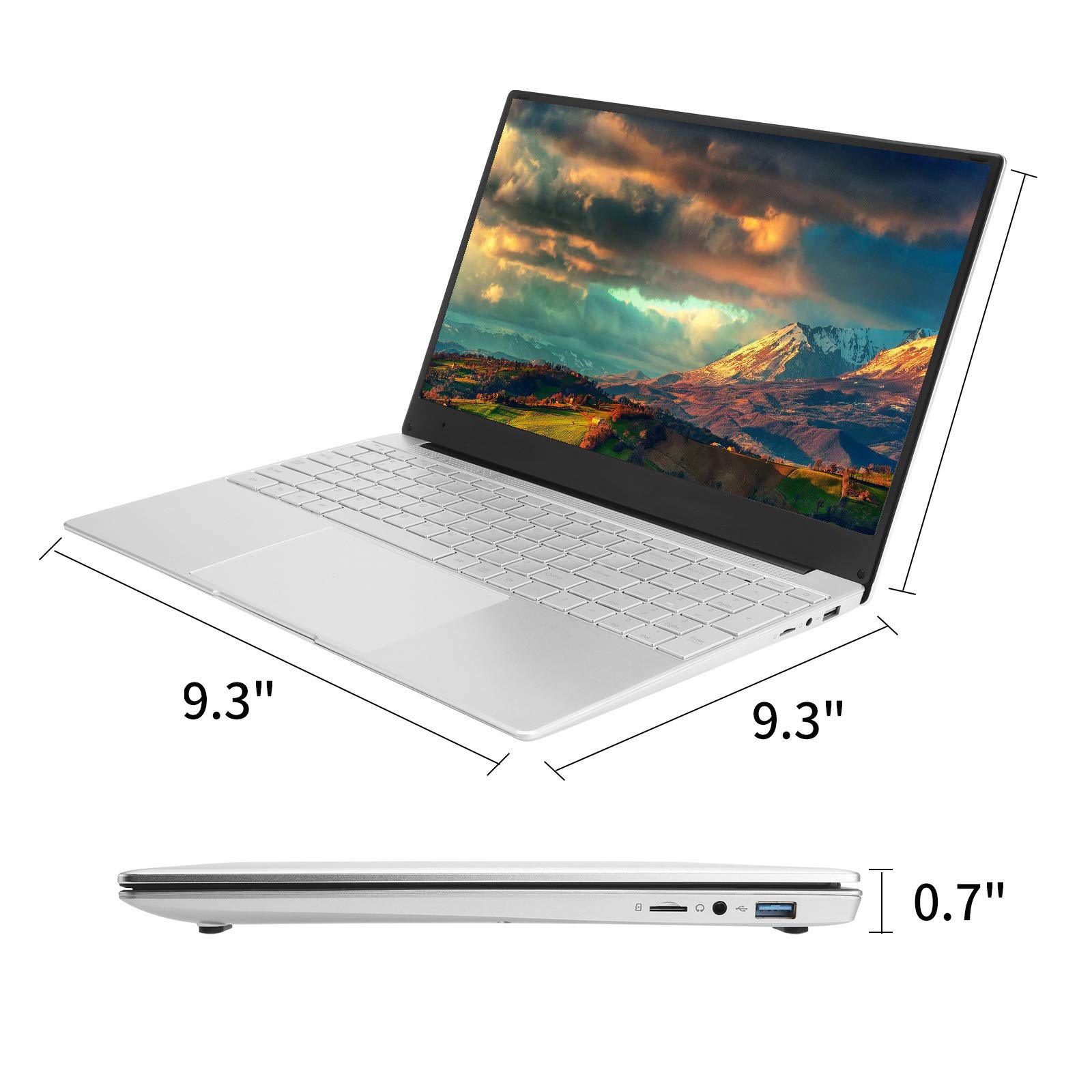 2021 15.6-inch Laptop 8G + 256G celeron J4115 high-Performance Quad-core CPU, 2PCS 4500mAh can Work continuously for 6-8 Hours, WiFi, HDMI, Bluetooth 4.0, Windows 10 (Silver 8G+256G)
