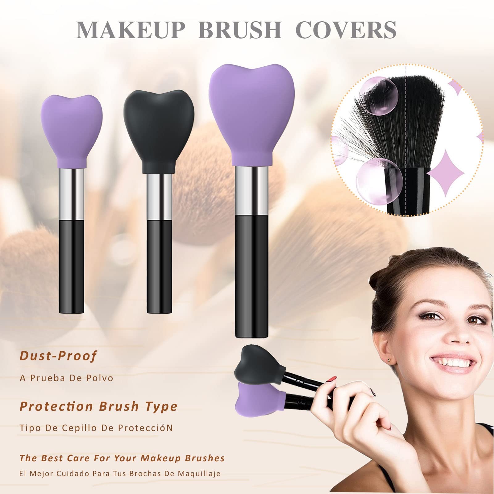 3-Pack Makeup Brush Cover Reusable Dust Protector Makeup Organizer For Foundation Brush Travel Makeup Brush Cover (Purple) (Color : Black)