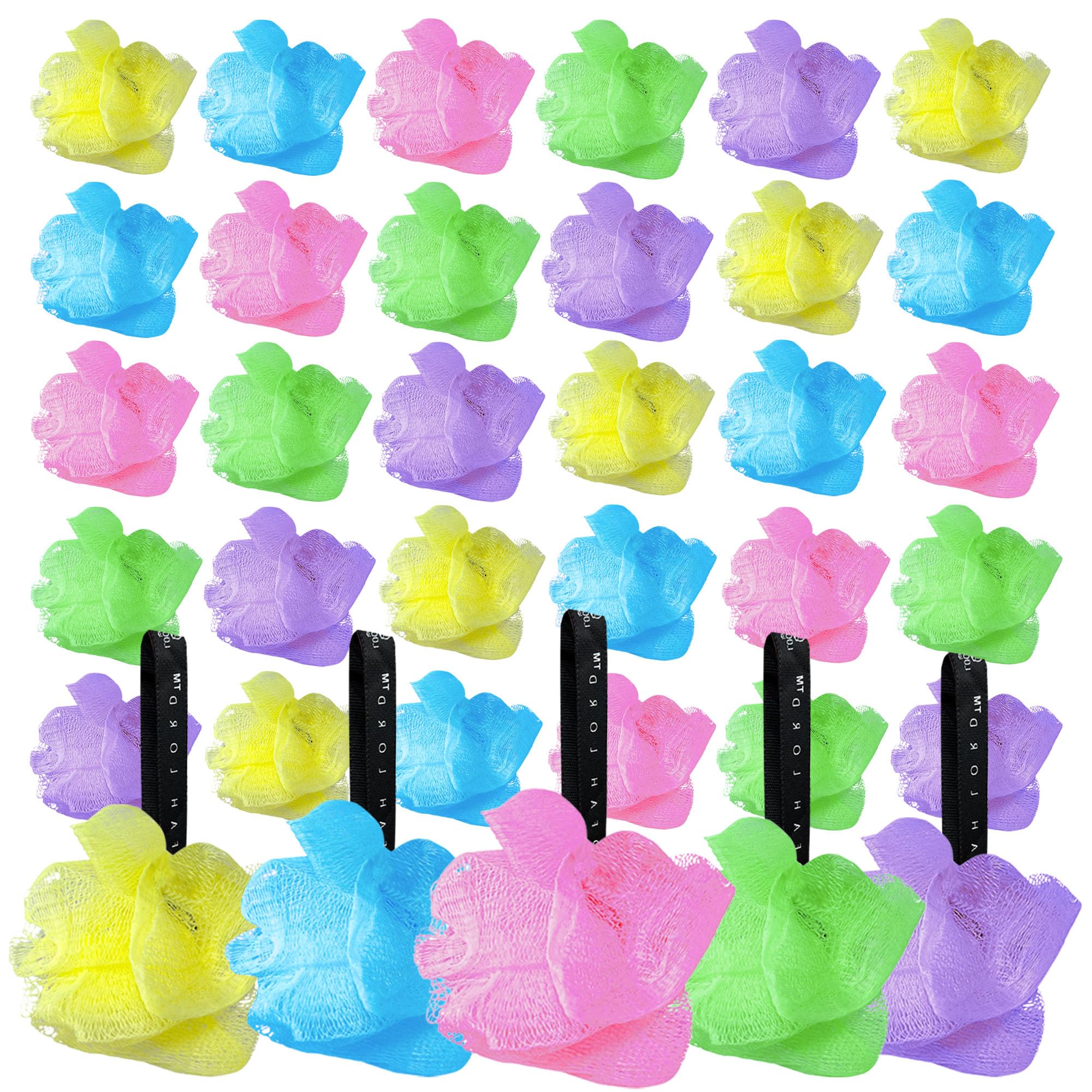 Loofah Lord 30 Mini Full Bodied Quality Bath or Shower Sponge Loofahs Pouf Mesh Assorted Colors Wholesale Bulk Lot