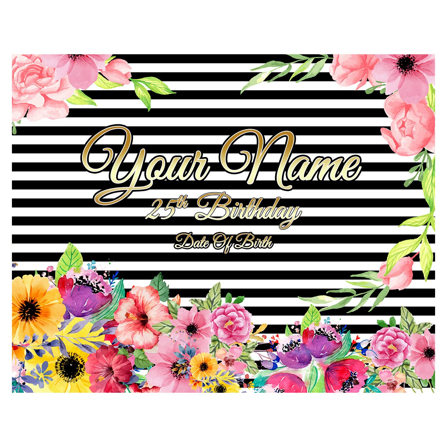 BannerBuzz Custom Happy 25th Birthday Step and Repeat Banner, Print only, 11 oz. PVC Flex , 720 DPI Eco-Solvent Printing, for Events and Parties, Photography Background (8'W x 10'H)