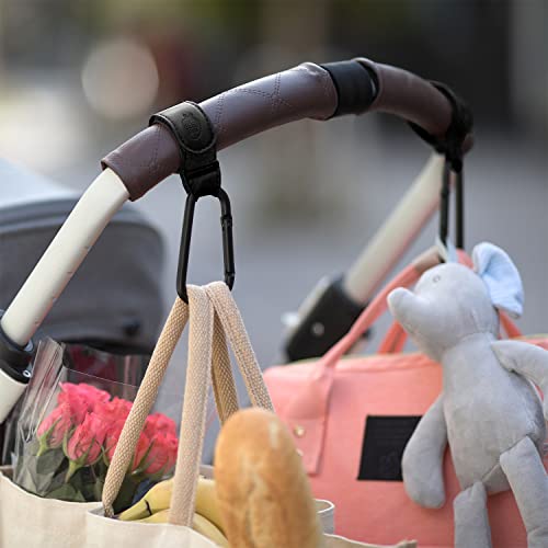 Baby Uma Black Leather Style Stroller Hooks - Award-Winning Stroller Clips for Bags - MadeForMums & Lovedbyparents Award-Winning Stroller Bag Hook - 2-Pack