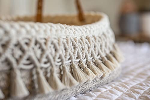 Aumterra Baby Changing Basket with Pad and Safety Straps - Luxury Macrame Design/Baby Moses Baskets/Boho Baby Decor/Baby Shower Gifts/Includes Diaper Caddy, Carry Bag and Waterproof Pad