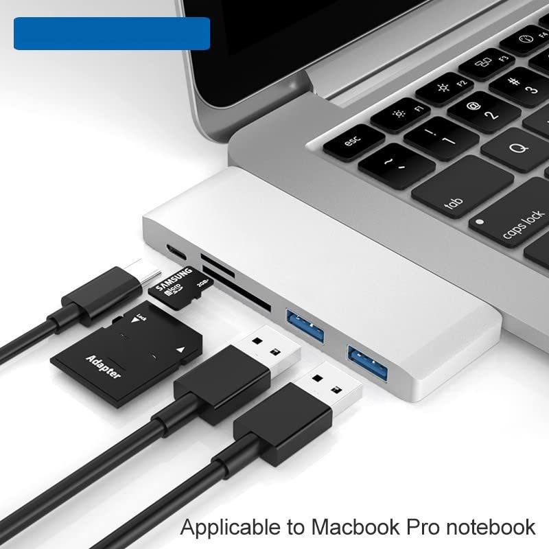 5 in 1 Dongle USB C Hub Adapter with USB 3.0 Ports SD TF Card Readers for Laptops Fast Charging (Silver)