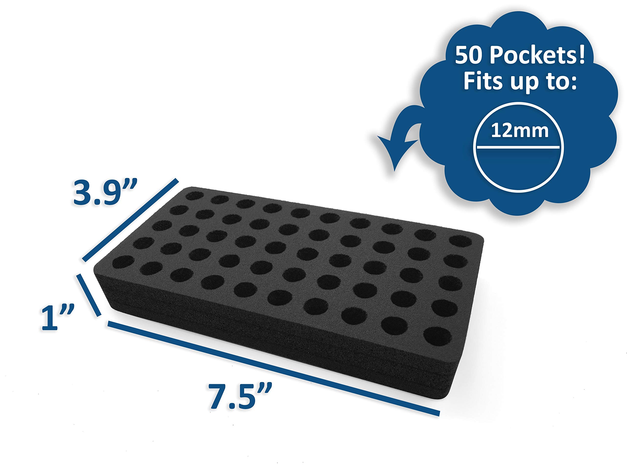 Polar Whale Centrifuge Vial Organizer Black Foam Storage Rack Stand Transport Holds 50 Vials Fits up to 12mm 2ml Diameter Tubes