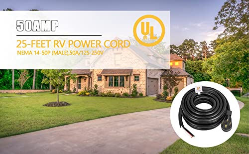 25Ft 50Amp Generator Extension Cord 6 Gauge STW 6/3+8/1 Generator Cord 14-50P Removed Outer Jacket RV/Generator Power Cord
