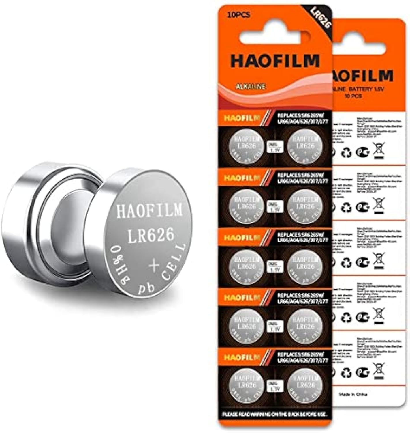 HAOFILM LR626 SR626SW 377 376 LR626 AG4 Premium Alkaline Battery,1.5V Round Button Coin Cell Batteries (10 Pack)