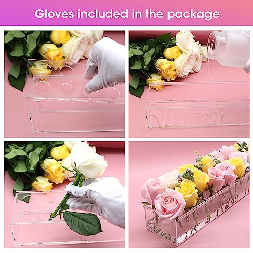 2 Pieces Acrylic Flower Vase Rectangular Floral Centerpiece with Lights - 31.5 Inch Modern Vase Long Rectangle Acrylic Vase for Home Decor