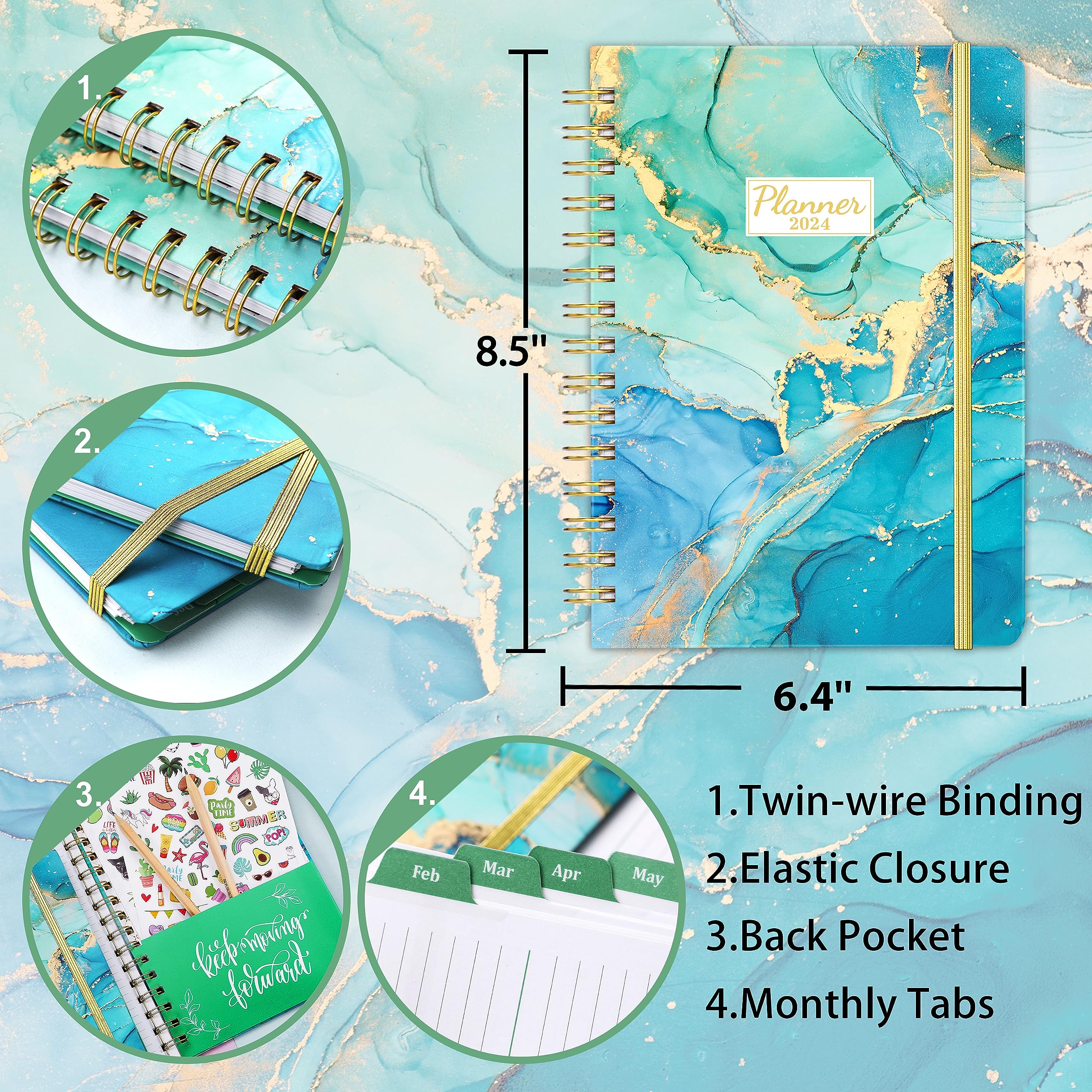2024 Monthly Planner - Monthly Calendar/Planner 2024, Jan 2024 - Dec 2024, 9" x 11", 2024 Planner with Monthly Tabs, Twin-Wire Binding, Back Pocket