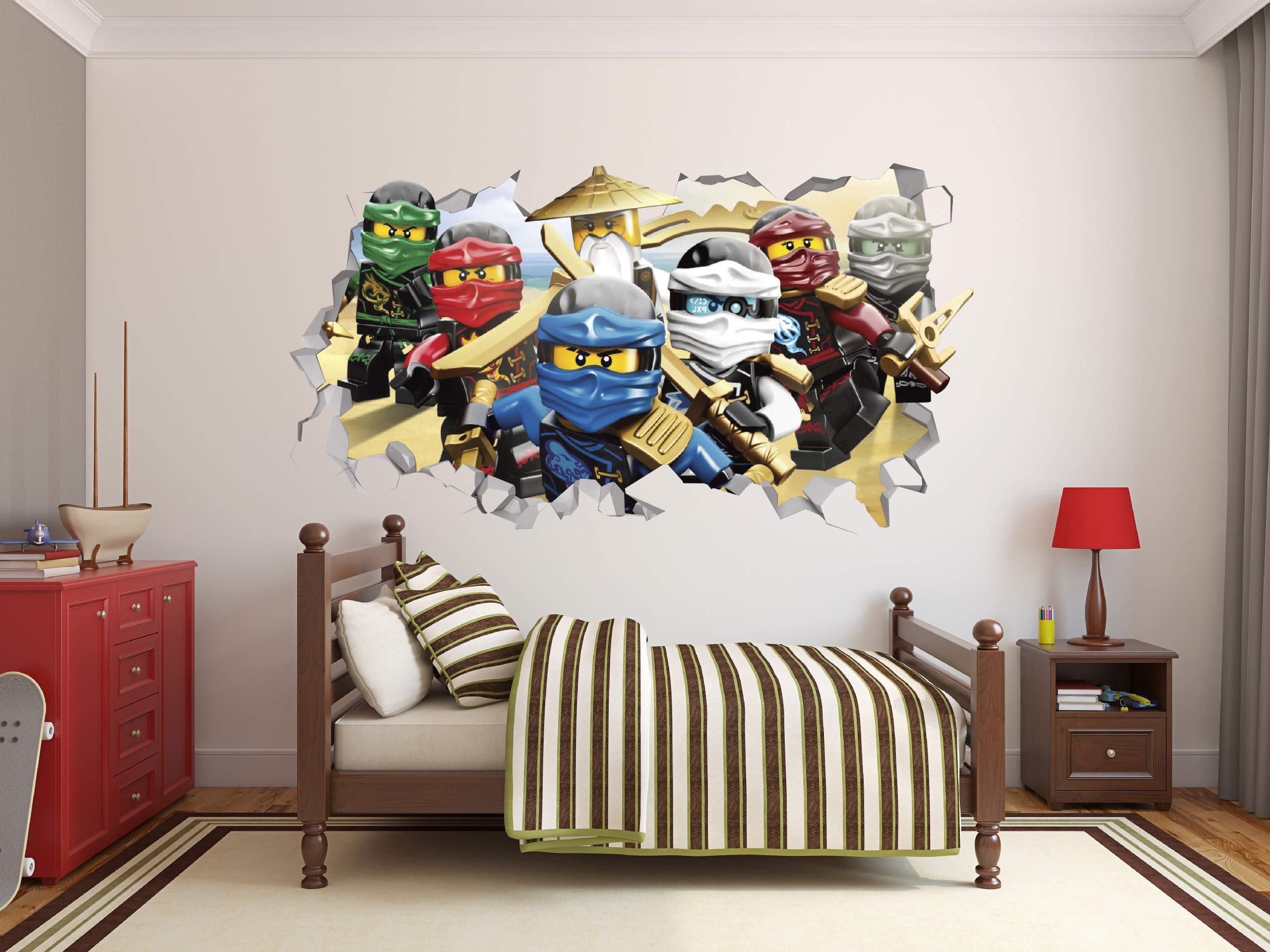 Ninjago Series 3D Smashed Wall Effect Wall Decal for Home Nursery Decoration Mural Wall Art (22" W x 14" H)