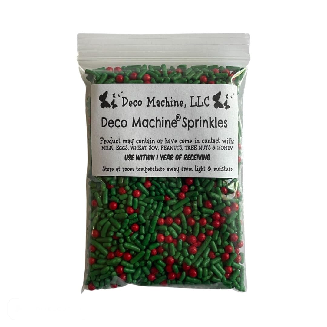 2 Ounce Christmas Holly Berry Tree Sprinkles Holiday Christmas Red Green Sprinkle Mix Third Cup