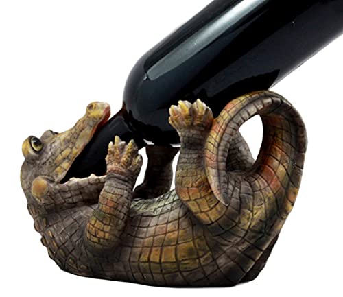Ebros Gift Whimsical Comical Thirsty Alligator Crocodile Wine Holder Figurine 8.75" H Prehistoric Reptile Chompsy Gator Party Hosting Wine Rack Stand Decor