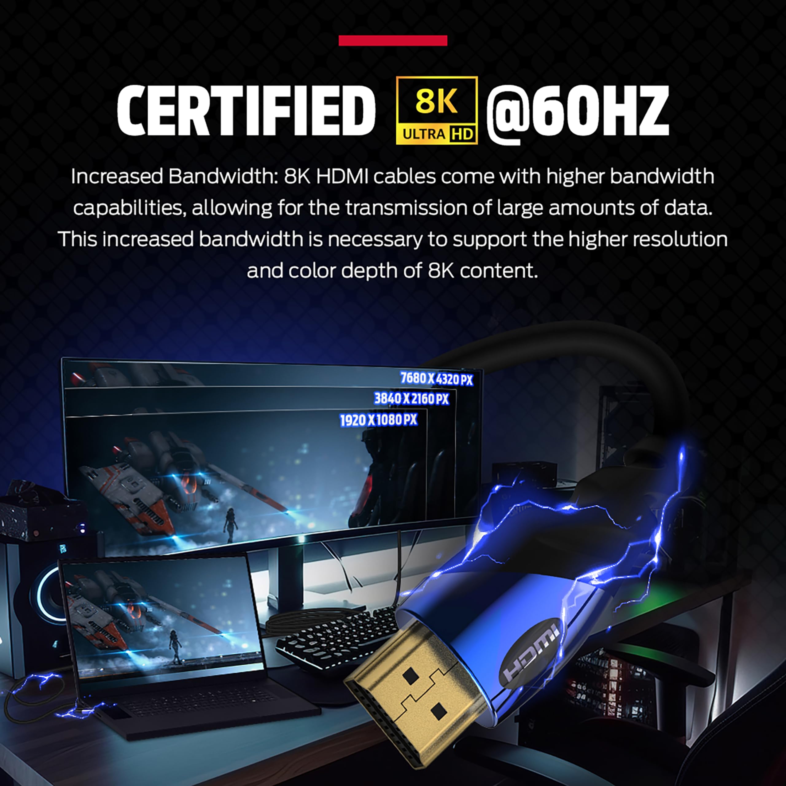 Monster 6ft. 8K Ultra High-Speed HDMI 2.1 Cable 48Gbps with eARC, Certified 8K @60Hz, 4K@120Hz – Compatible with PS5, PS4, Xbox Series X, Roku, Apple, Fire TV, Smart TV, Gaming Monitors